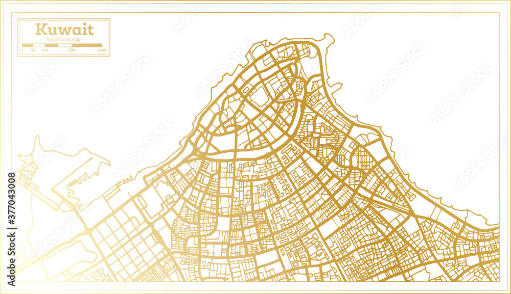Poster Kuwait City Map in Retro Style in Golden Color. Outline Map ...