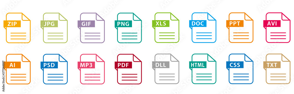 Symbol set file file icons set isolated vector Stock Vector | Adobe Stock