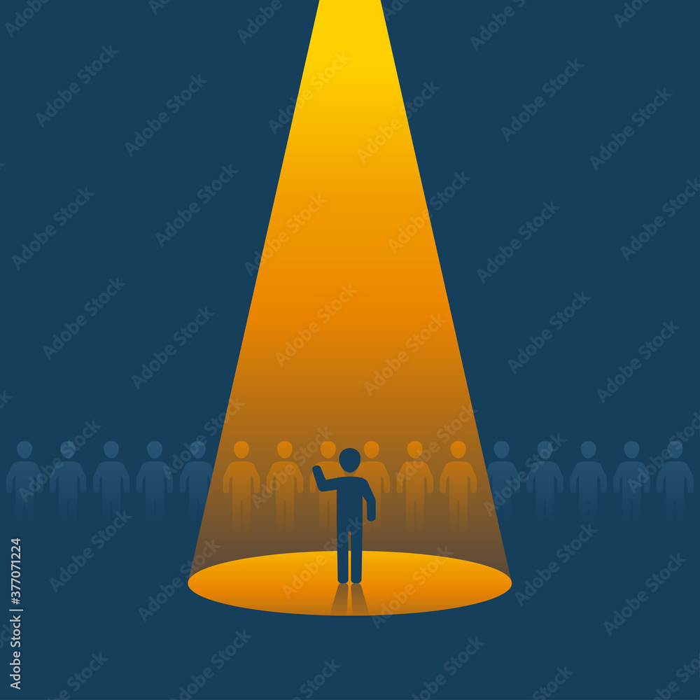 Recruitment or leadership concept - people row with spotlighted chosen ...
