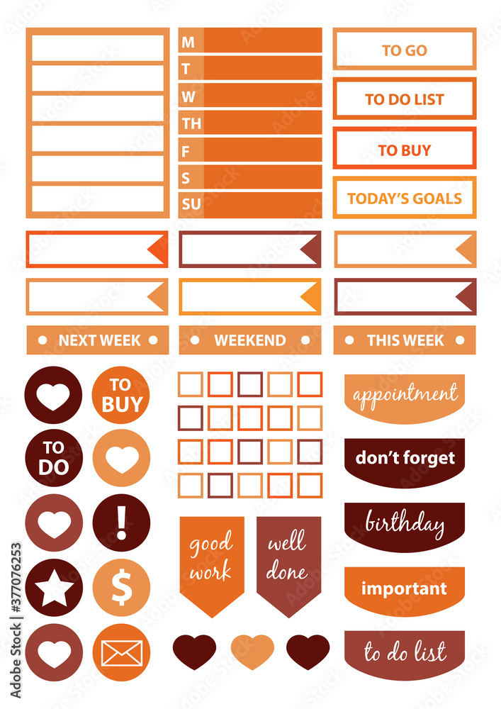 Printable page with stickers A4 size, digital paper vector illustration ...