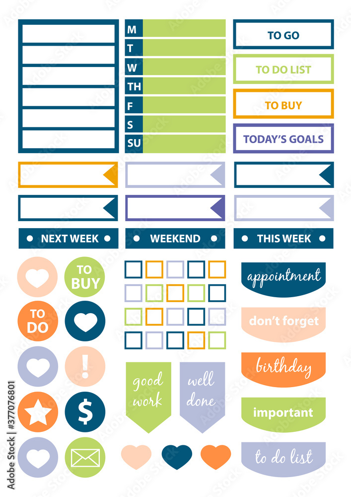 Printable page with stickers A4 size, digital paper vector illustration ...