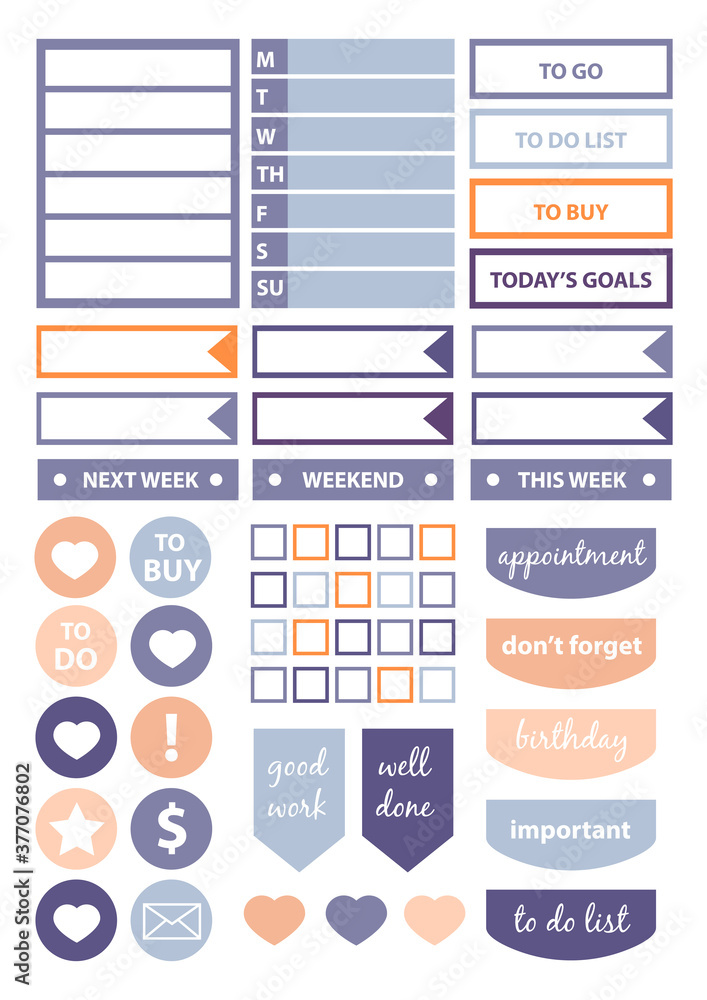 Printable page with stickers A4 size, digital paper vector illustration ...