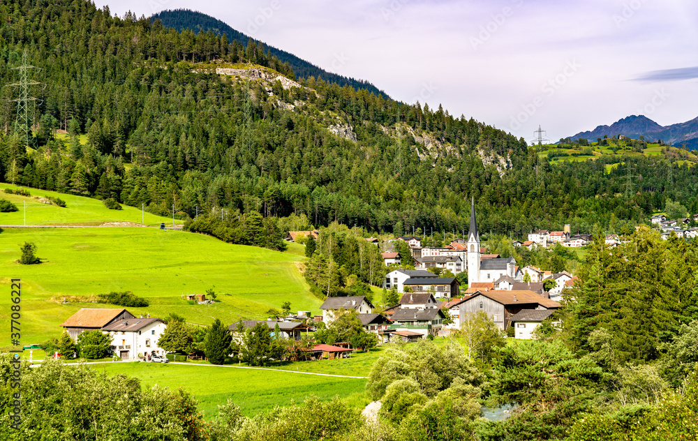 Surava village in Albula Valley in Swiss Alps foto de Stock | Adobe Stock
