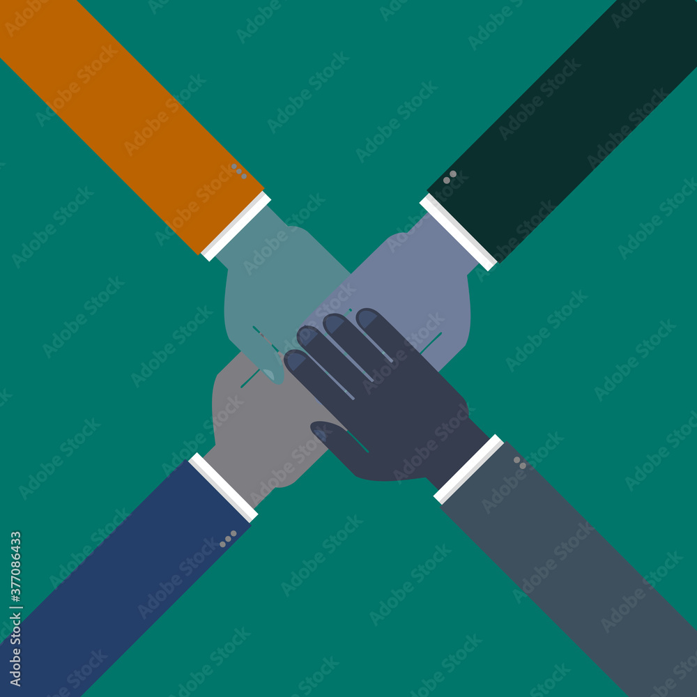 Team Hands in suits long sleeve together Symbol of teamwork and unity ...