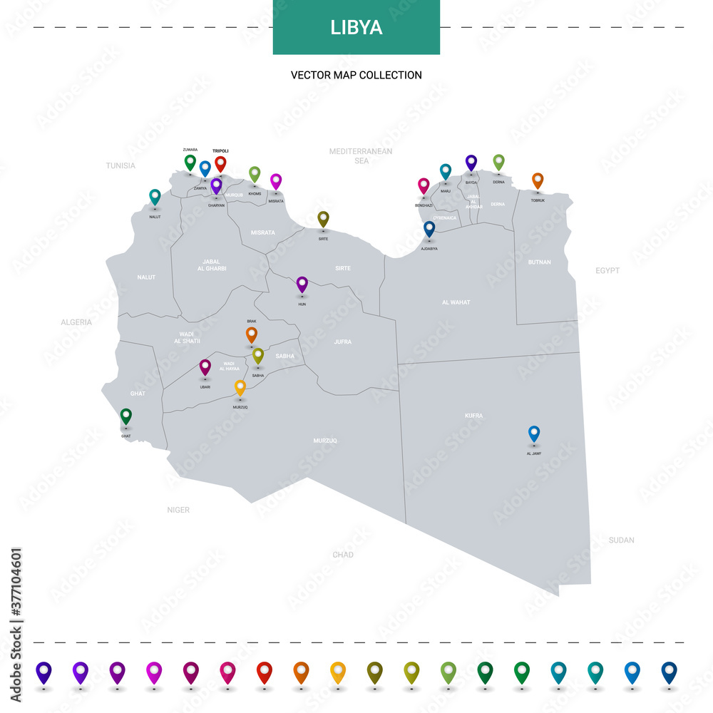 Libya map with location pointer marks. Infographic vector template ...
