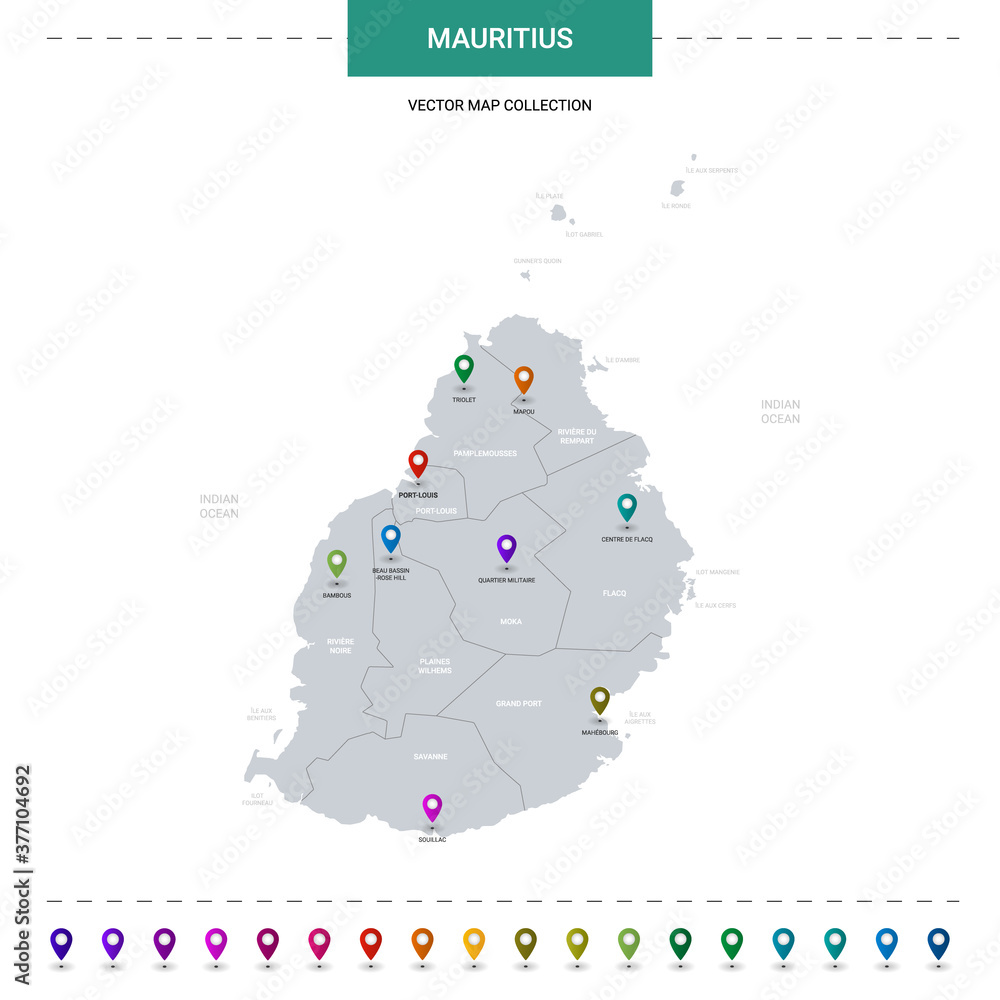 Mauritius map with location pointer marks. Infographic vector template ...