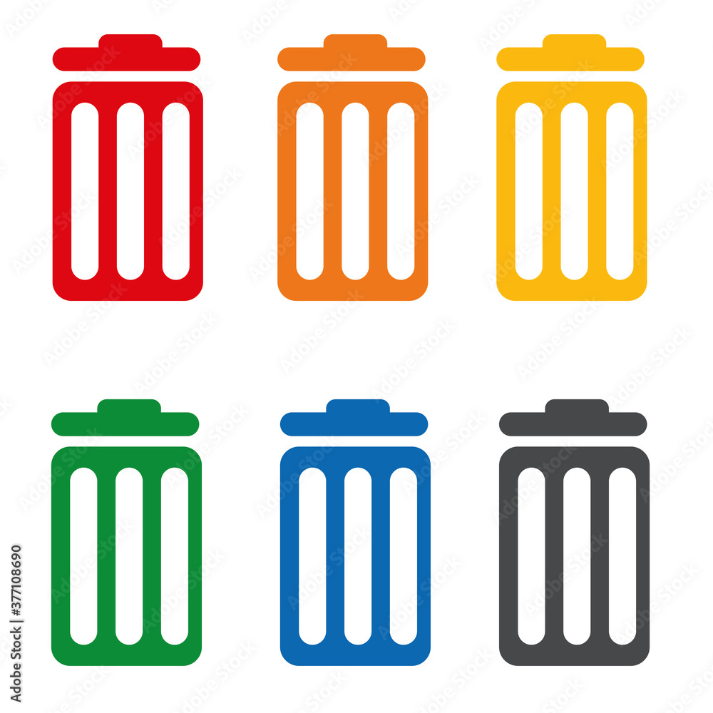 Trash in garbage cans with sorted garbage vector icons. Recycling garbage separation collection ...