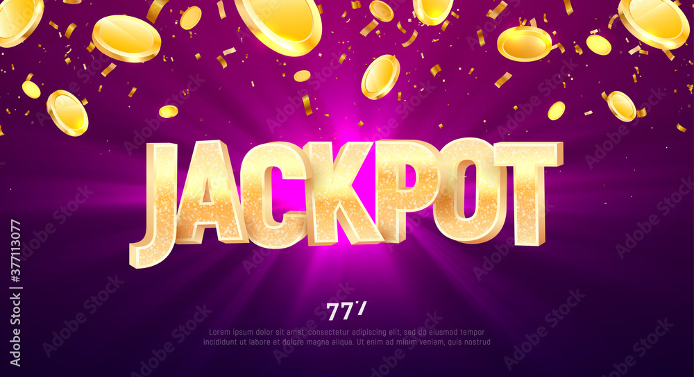 Jackpot golden 3d word on falling down confetti background. Winning ...