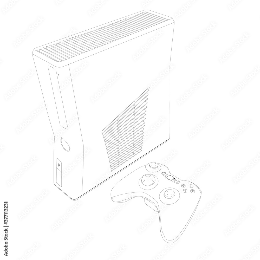 Contour of a game console with a remote control from black lines ...