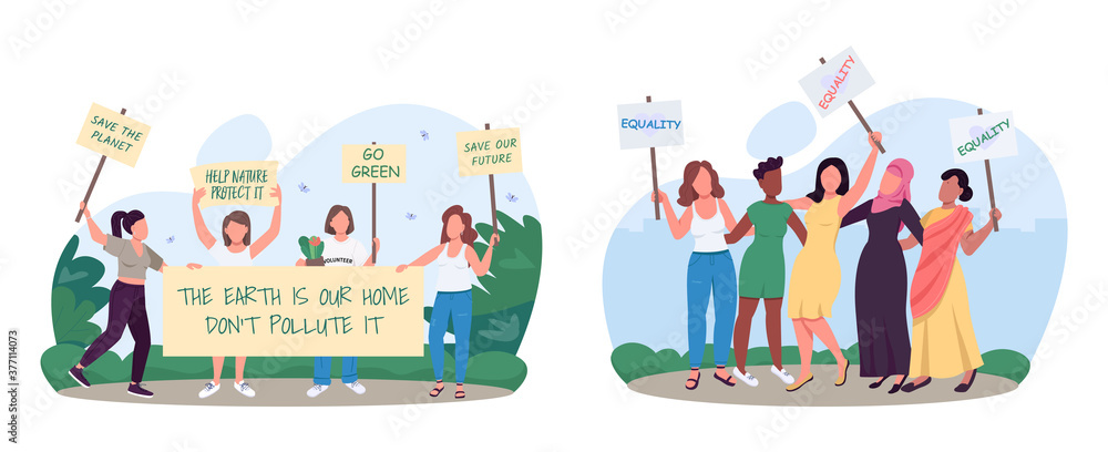 Saving ecology progressive movement 2D vector web banners, posters set ...