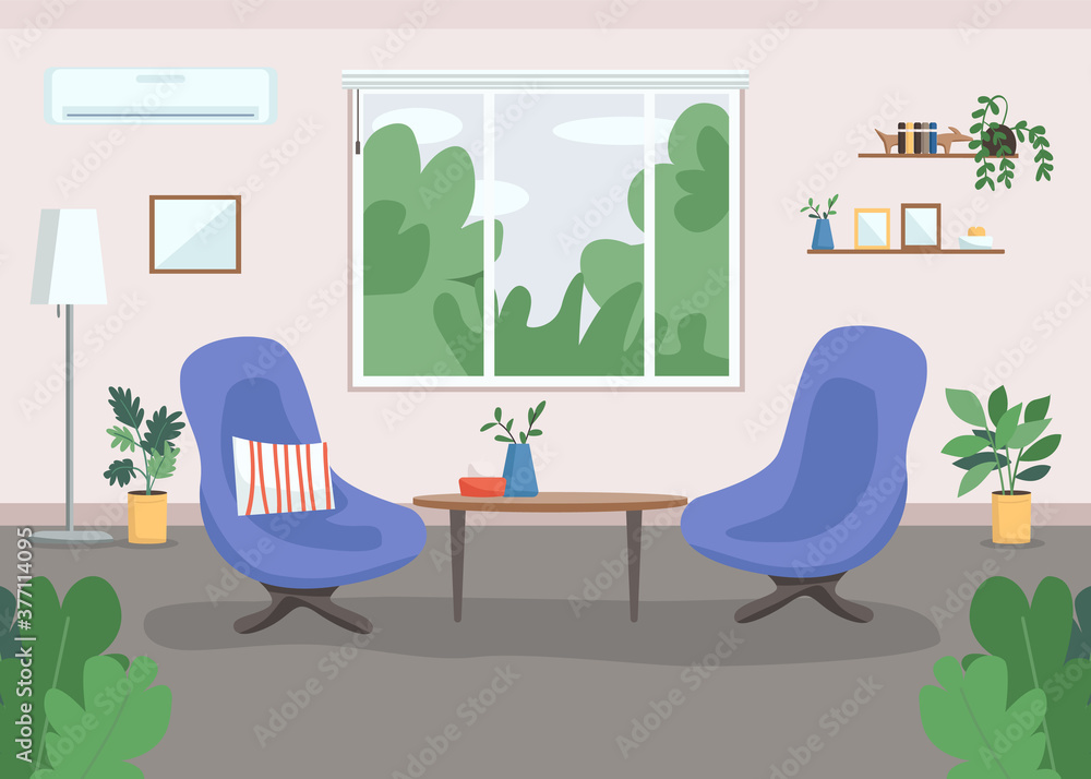 Psychotherapy cabinet flat color vector illustration. Workplace design ...