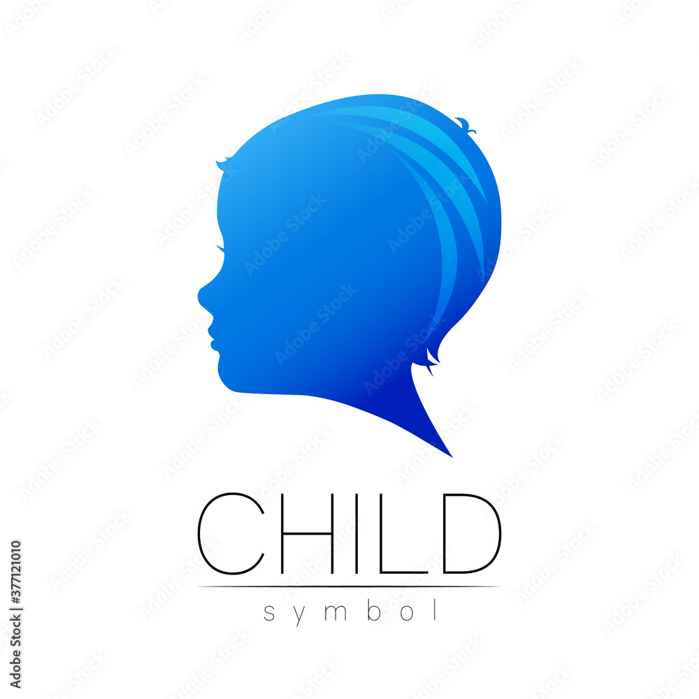 Child blue logotype in vector. Silhouette profile human head. Concept ...