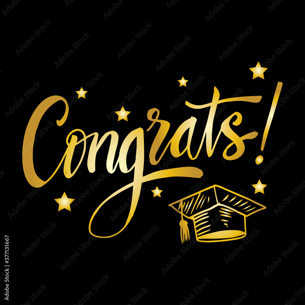 Congrats! Graduation class label, banner. Hand drawn lettering. Stock ...