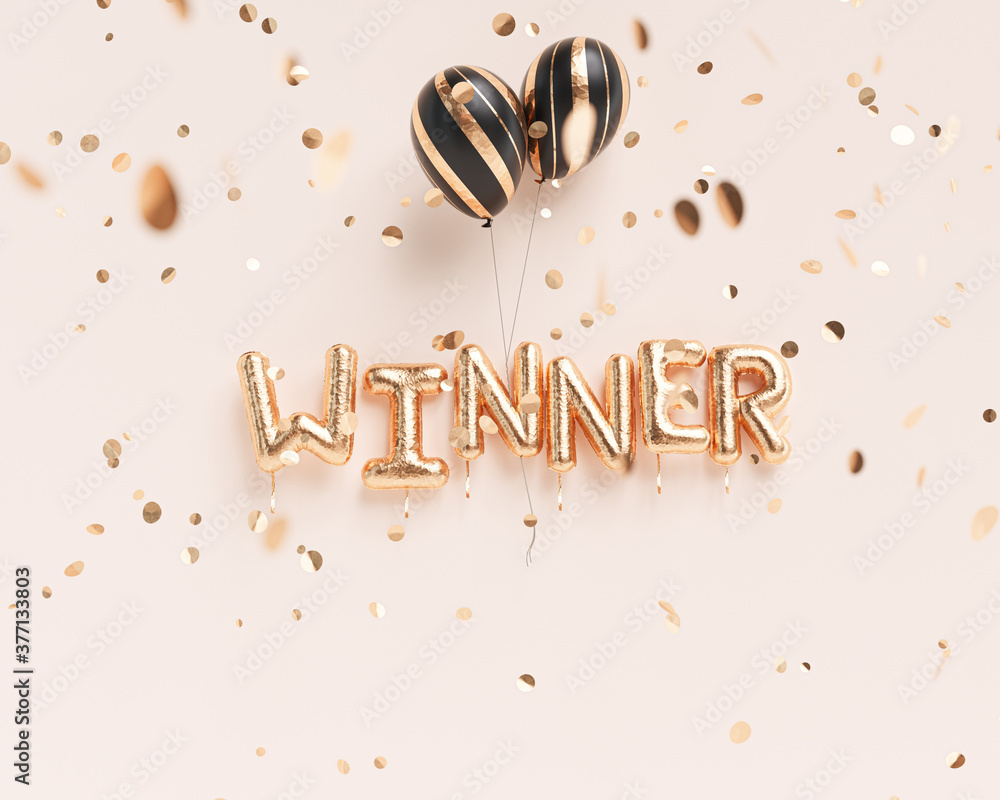 Winner sign letters with golden confetti. Banner word winner design ...