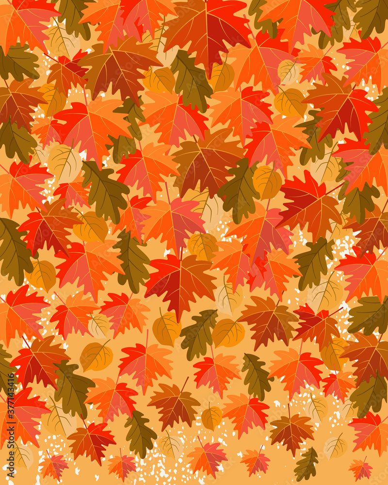 Autumn abstract background with falling leaves of maple, oak and aspen ...