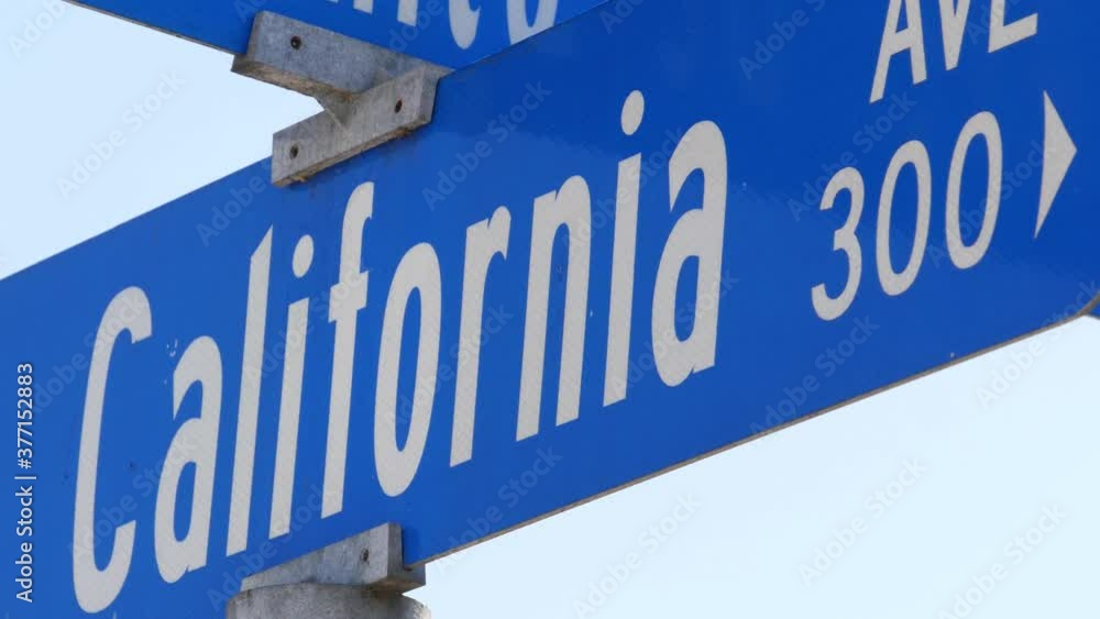 California street road sign on crossroad. Lettering on intersection ...