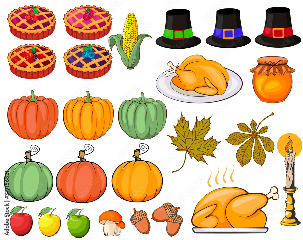 Thanksgiving symbols. Thanksgiving clipart fat vector. Autumn, fall and ...