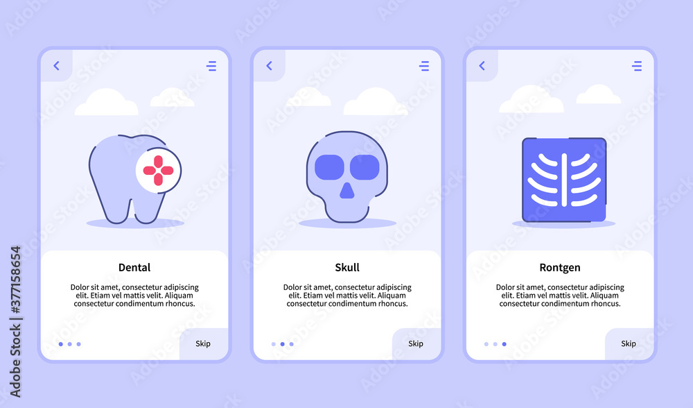 Medical icon dental skull rontgen onboarding screen for mobile apps ...