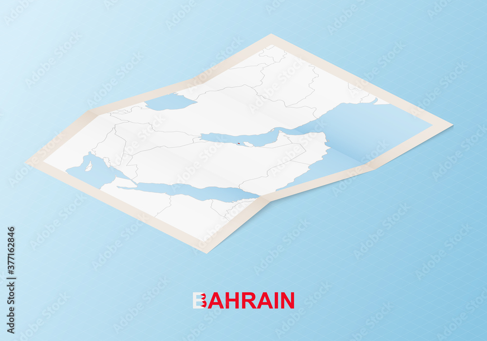 Folded paper map of Bahrain with neighboring countries in isometric ...