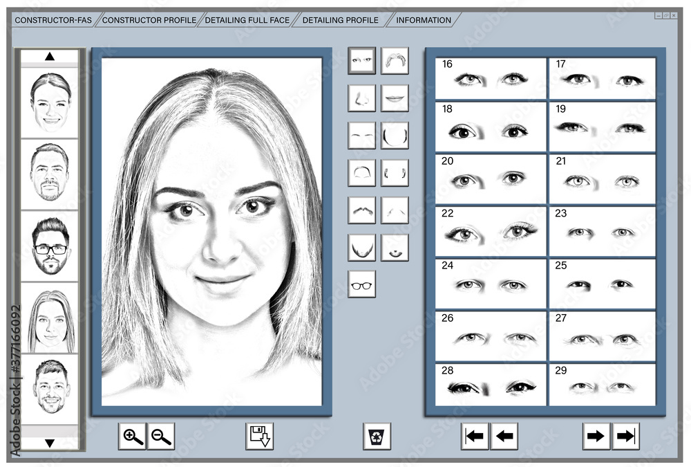 Facial composite software for reconstructing suspected person's face ...