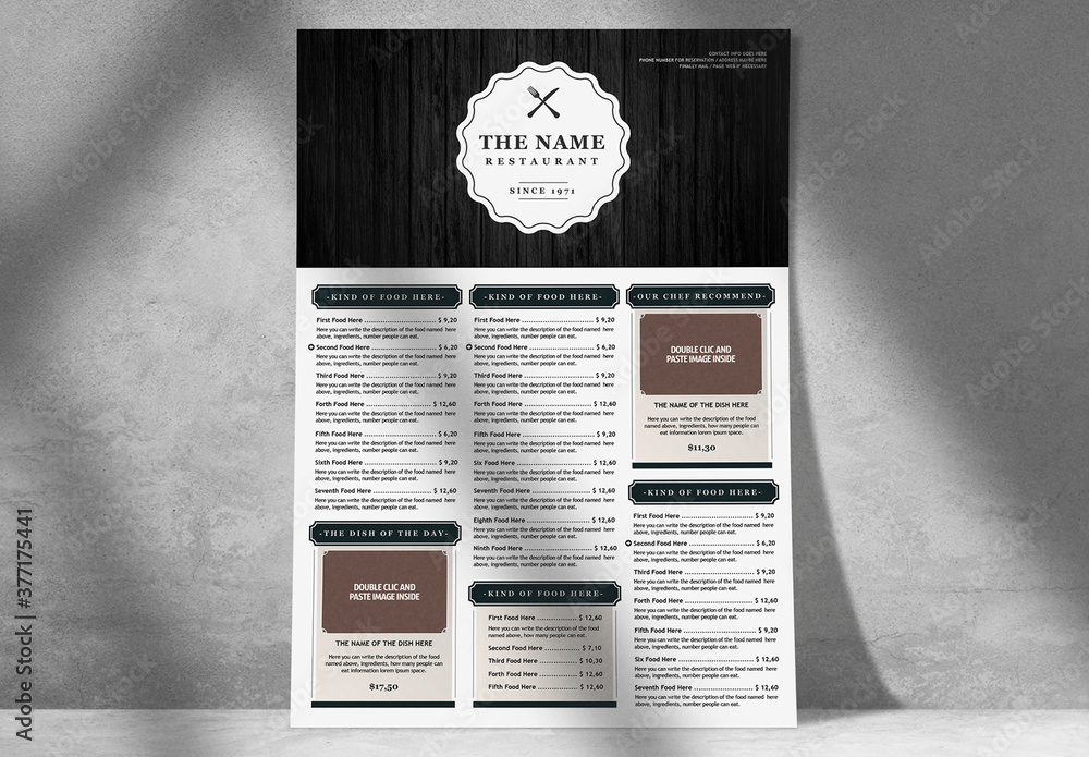 Dark Wood Menu Poster Layout Stock Template | Adobe Stock