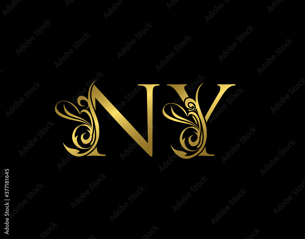 Gold N, Y and NY Luxury Letter Logo Icon. Graceful royal style. Luxury ...