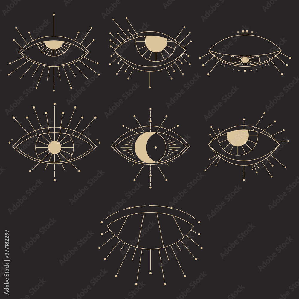 Magic eyes set. Collection of open and closed eyes in outline style ...