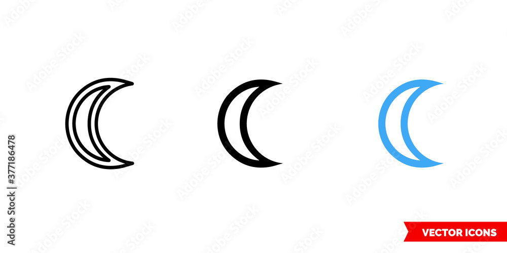 Moon symbol icon of 3 types color, black and white, outline. Isolated ...