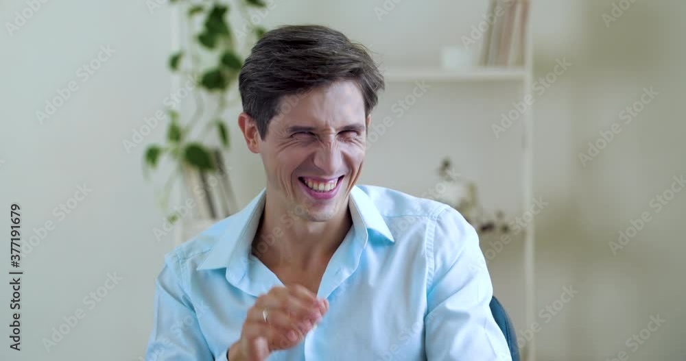 Portrait of humorous comical man, looking at camera, surprised ...