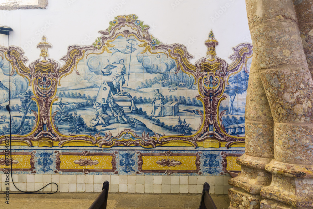 Azulejos panels depict scenes from the life of Maria in of The ...