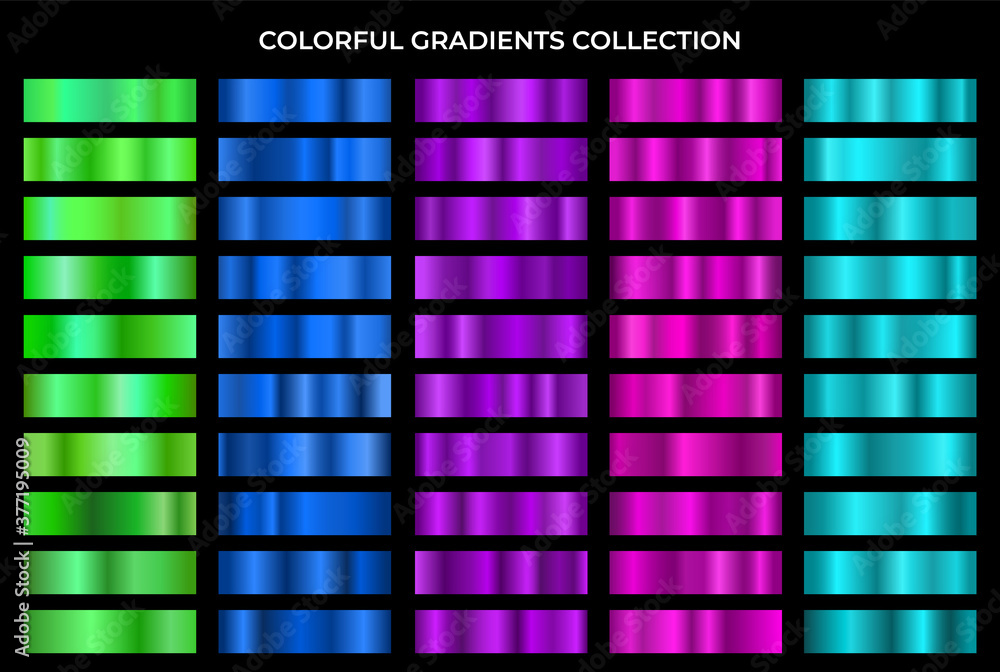 Colorful gradients collection. Green, blue, violet, purple and ...