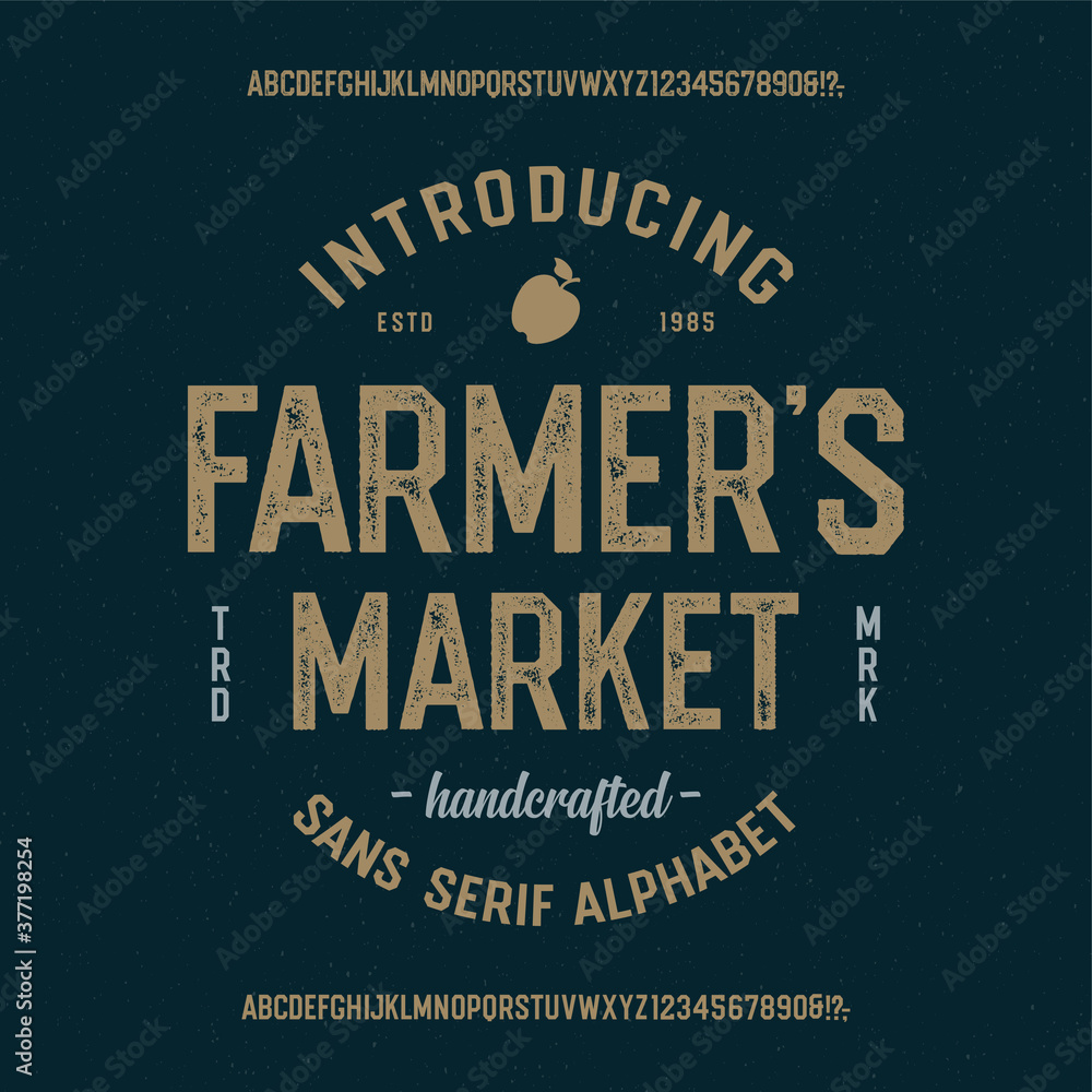 "Farmers Market". Sans Serif Octagonal Alphabet. Retro Typeface. Clean ...