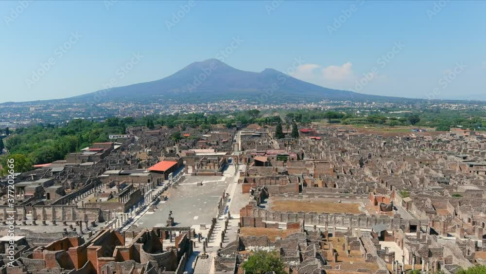 Aerial view of ruins of Pompeii, ancient Roman city destroyed by ...