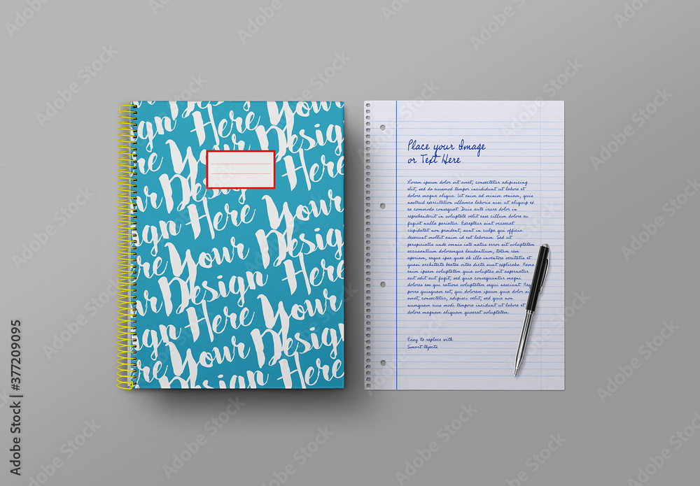 School Notebook & Lined Paper Sheet Mockup Stock Template | Adobe Stock