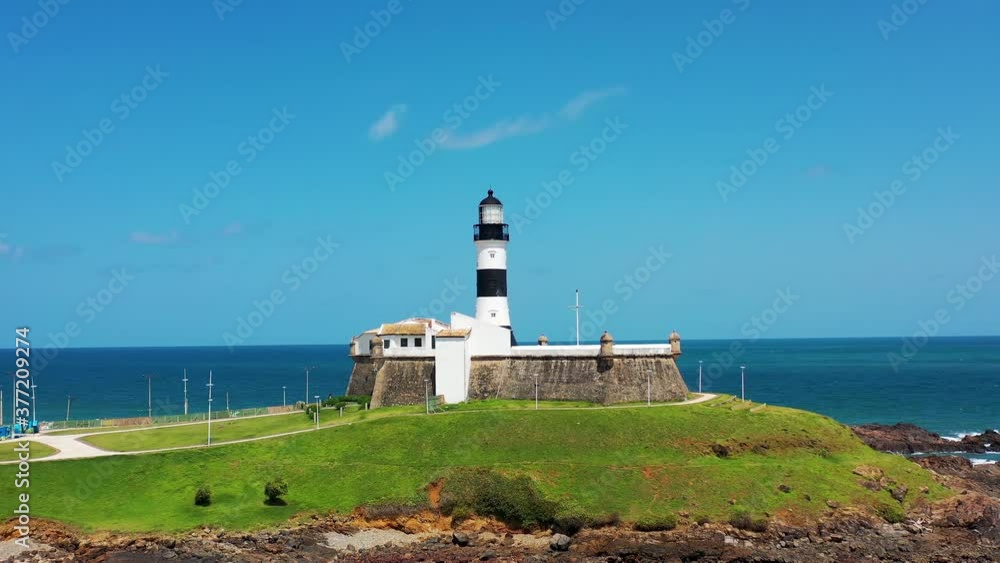 Beach view of Barra lighthouse, Salvador, Bahia, Brazil. Panorama view ...