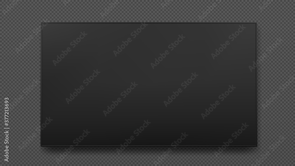 Wall mounted wide plasma black LED tv isolated on transparent ...