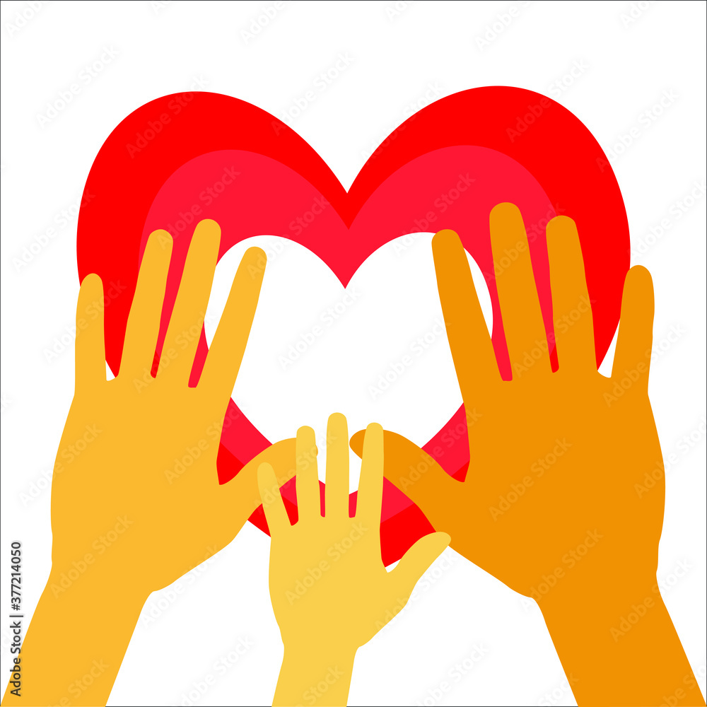 People hands and heart on a white background. Family symbol. Color ...
