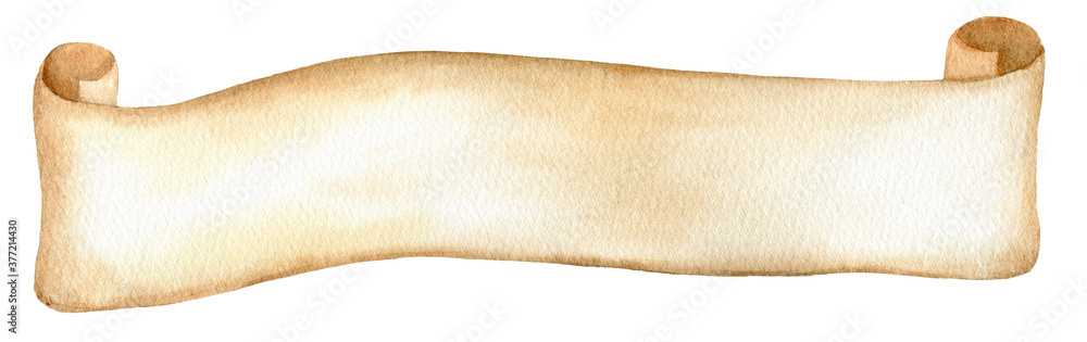 Watercolor ancient papyrus ribbon. Hand drawn illustration isolated on ...