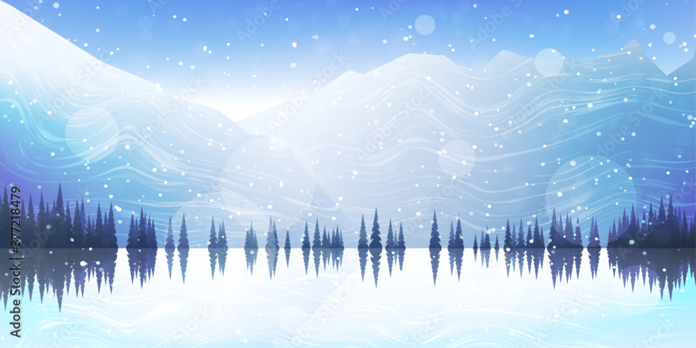 Vettoriale Stock Vector illustration. Flat landscape. Snowy background ...