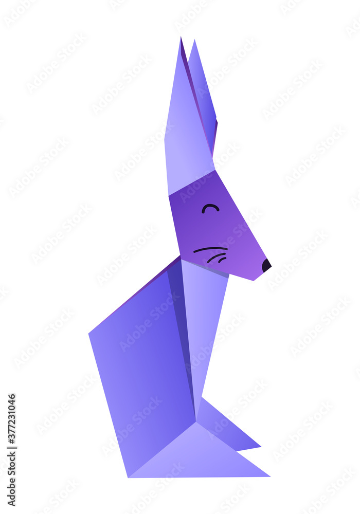 Origami style blue rabbit figure with drawn muzzle. Vector illustration ...
