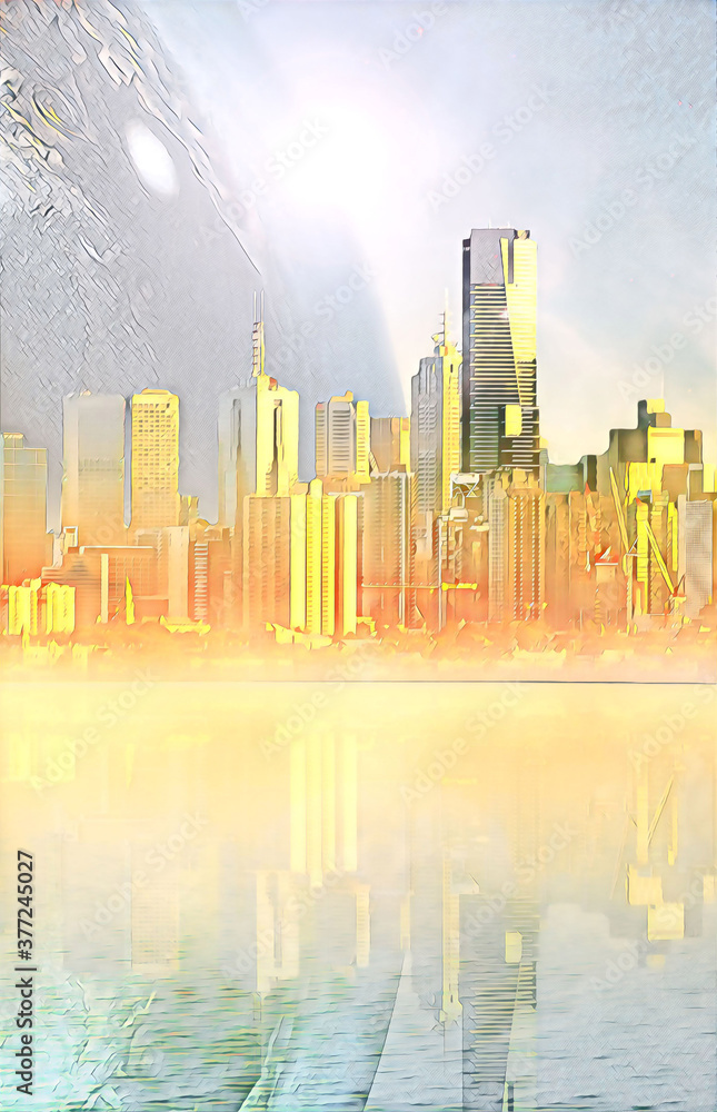 Science fiction novel book cover template - Modern megapolis skyline ...