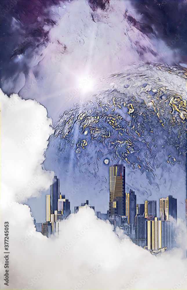Futuristic scene for science fiction novel book cover - beautiful white ...