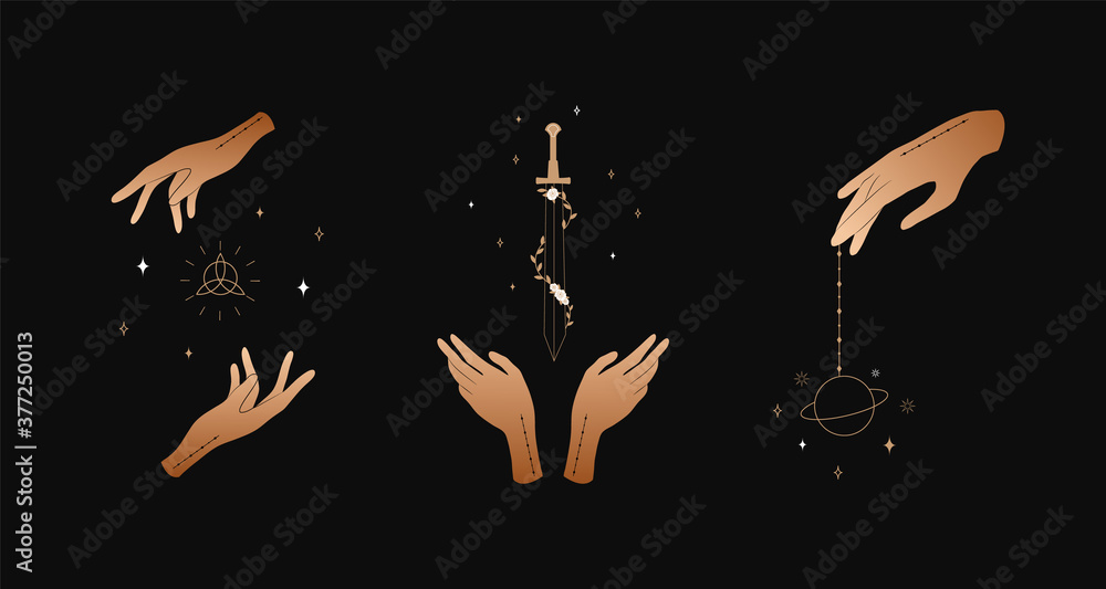 Set Of Female Hands Witch Magic And Occult Collection Different