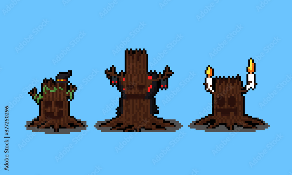 Pixel art set of halloween spooky tree monster character. Stock Vector ...