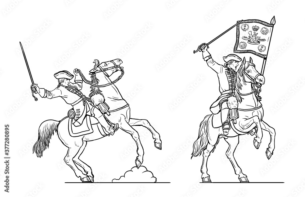 Cavalry attack. English dragoons drawing. Seven Years' War historical ...