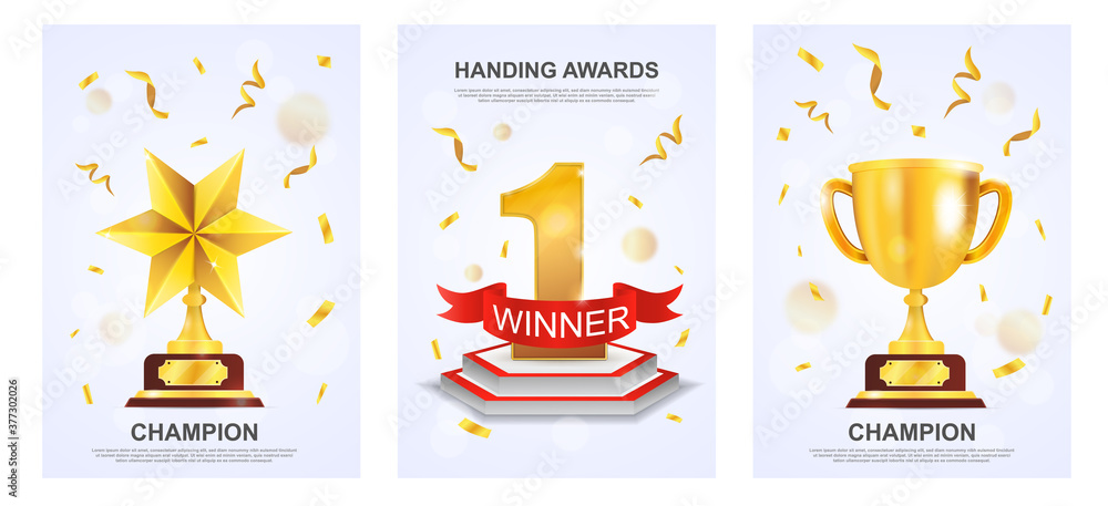 Vektorová grafika „Set of three gold championship or competition winner ...