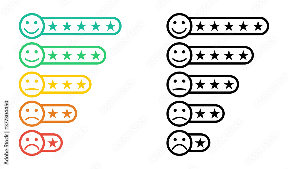 Emoticons. Star rating. Emoji with star rating. Feedback emoticon ...