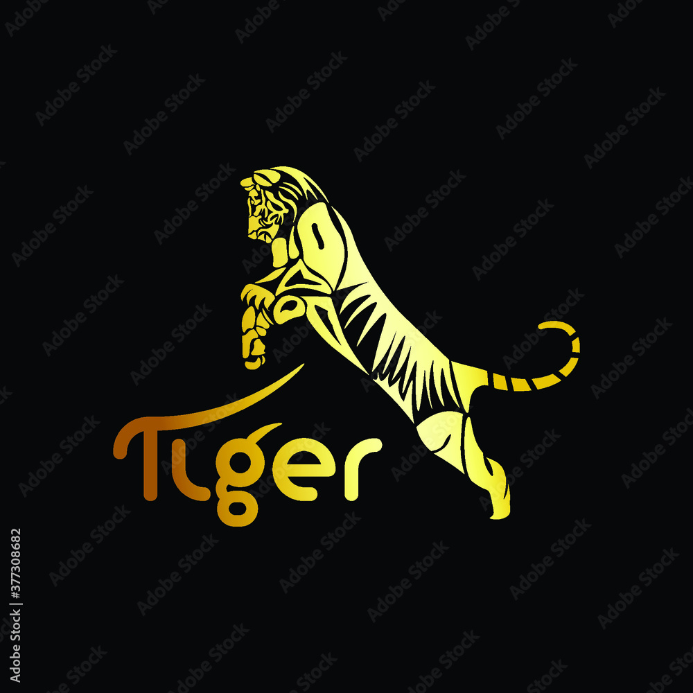 gold tiger logo design isolated in black Stock Vector | Adobe Stock
