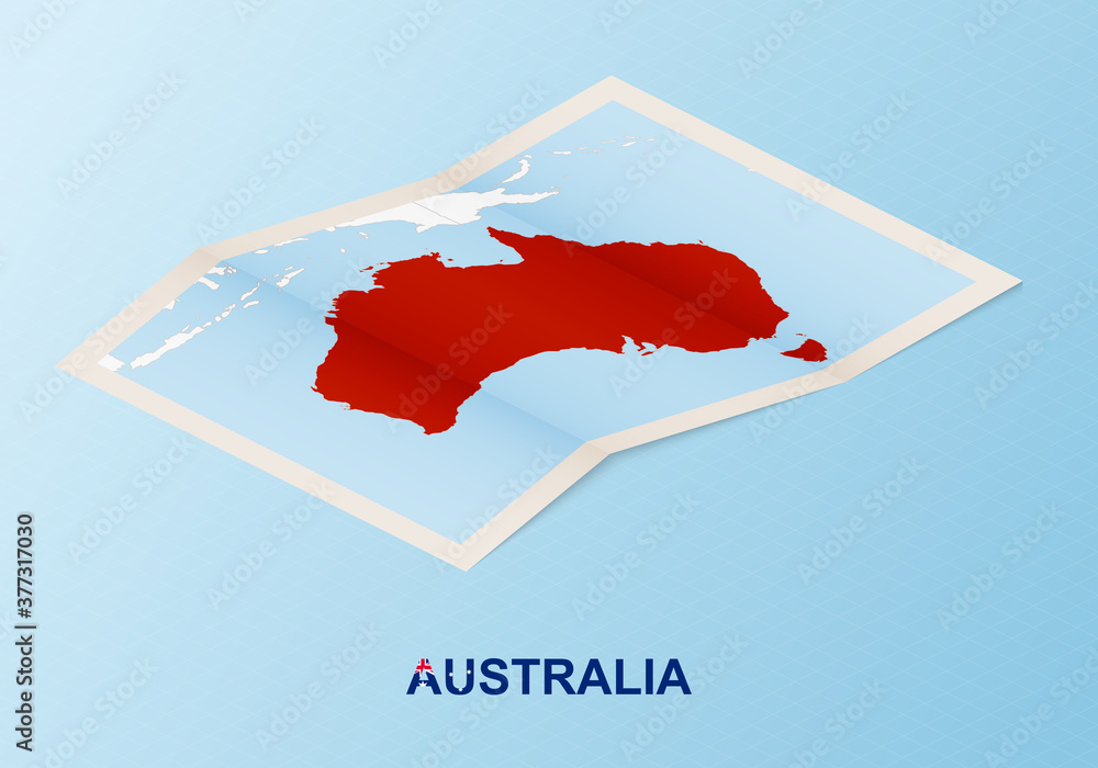 Folded paper map of Australia with neighboring countries in isometric ...