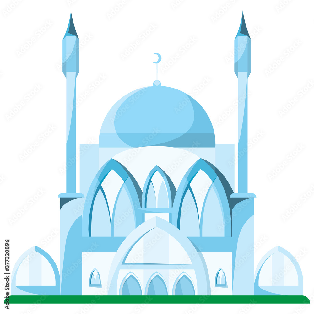 Blue mosque in cartoon style. Beautiful object of architecture. Stock ...